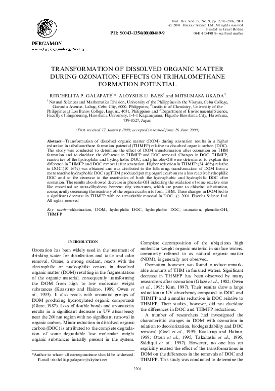 (PDF) Transformation of dissolved organic matter during ozonation ...