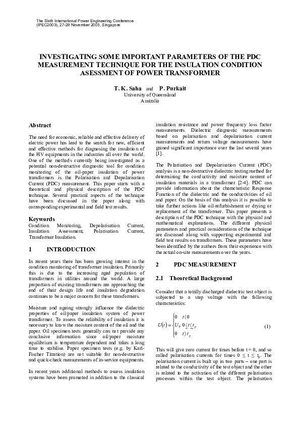 Pdf Investigating Some Important Parameters Of The Pdc Measurement Technique For The