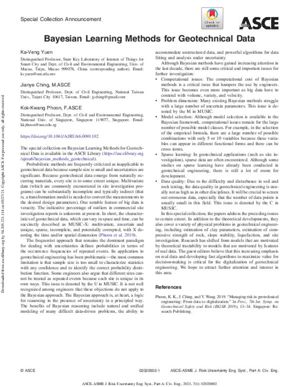 (PDF) Bayesian Learning Methods for Geotechnical Data