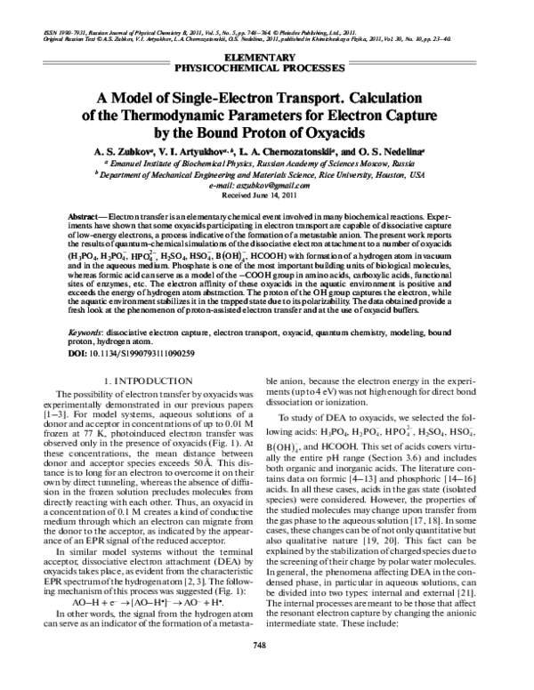 (PDF) A Model of Single Electron Transport. Calculation of the ...