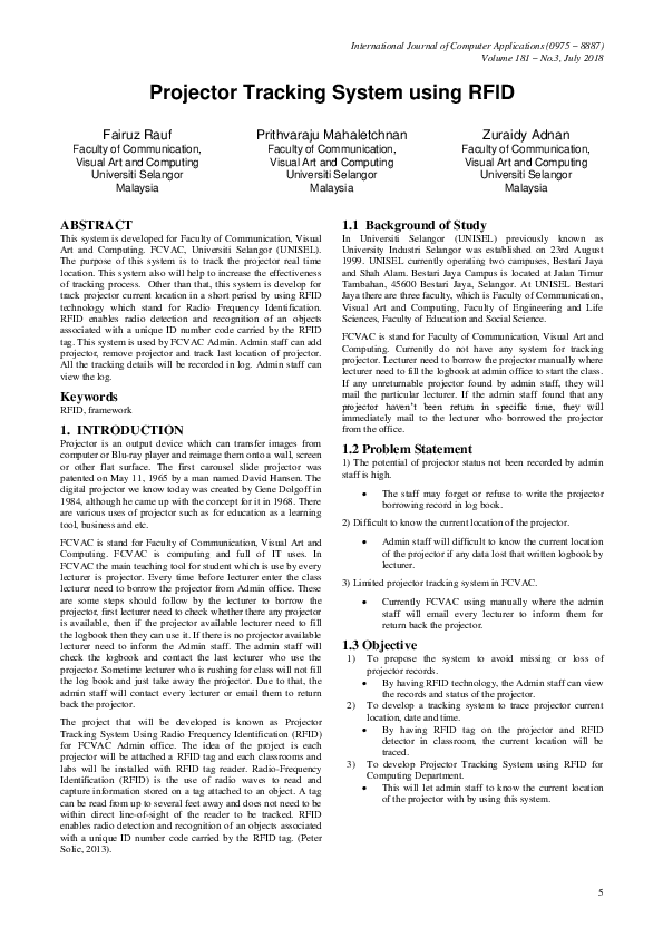 (PDF) Projector Tracking System using RFID