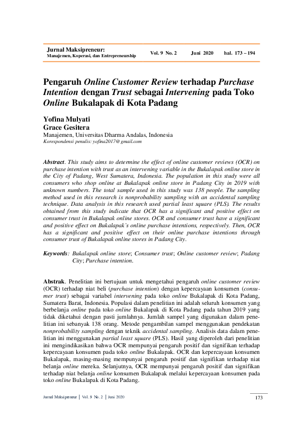 (PDF) Pengaruh Online Customer Review terhadap Purchase Intention dengan Trust sebagai ...