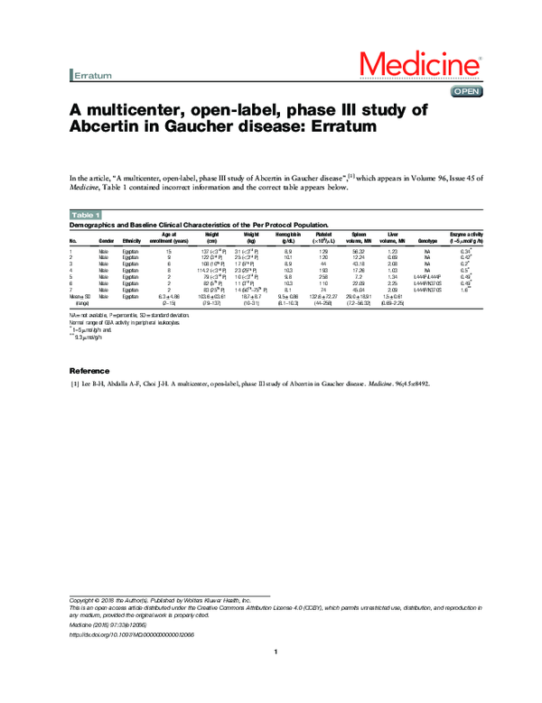 (PDF) A multicenter, open-label, phase III study of Abcertin in Gaucher ...