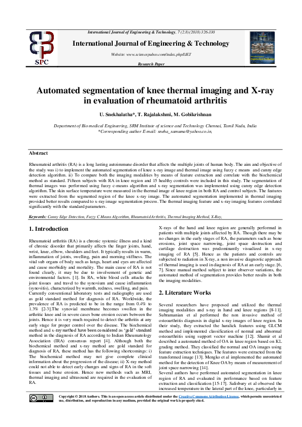 (PDF) Automated segmentation of knee thermal imaging and X-ray in evaluation of rheumatoid arthritis
