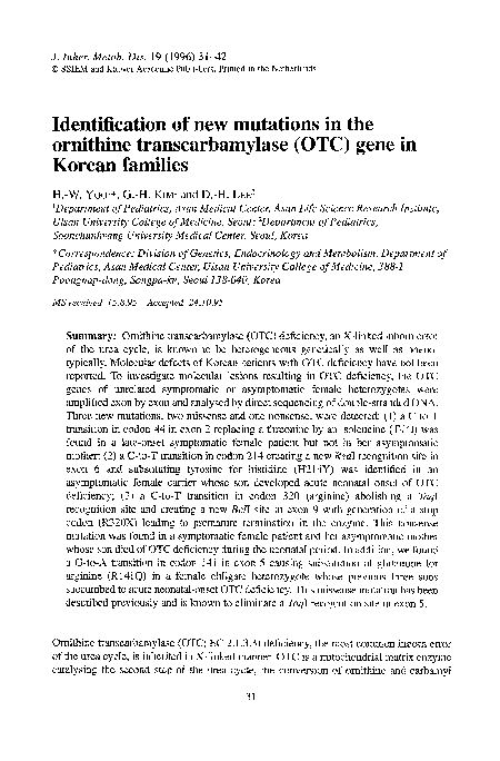 (PDF) Identification of new mutations in the ornithine transcarbamylase ...