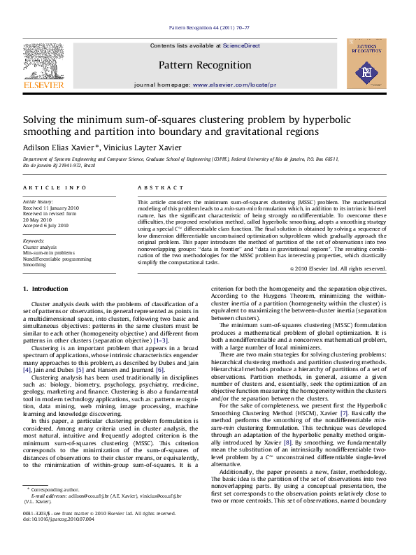 (PDF) Solving the minimum sum-of-squares clustering problem by hyperbolic smoothing and ...