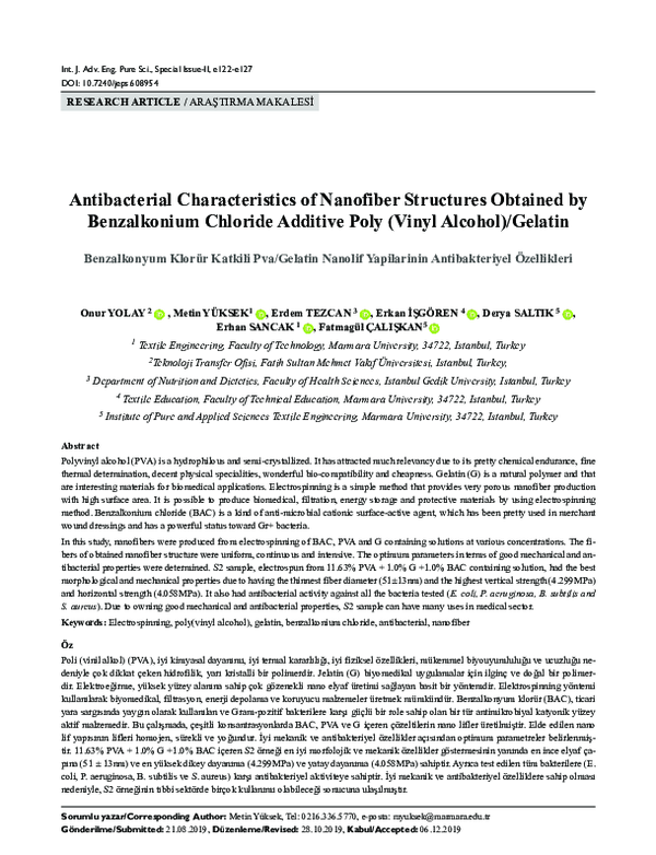 (PDF) Benzalkonyum Klorür Katkılı PVA/Gelatin Nanolif Yapılarının ...