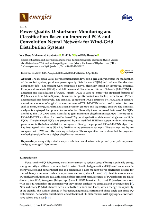 (PDF) Power Quality Disturbance Monitoring and Classification Based on Improved PCA and ...