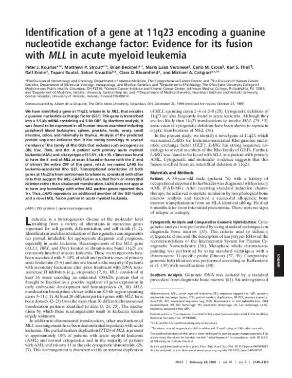 (PDF) Identification of a gene at 11q23 encoding a guanine nucleotide ...
