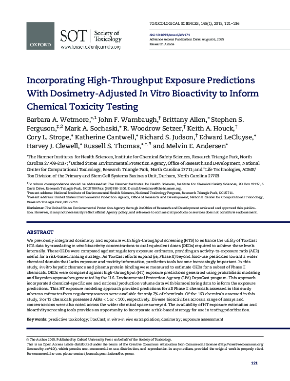 (PDF) Integration of Dosimetry, Exposure, and High-Throughput Screening ...