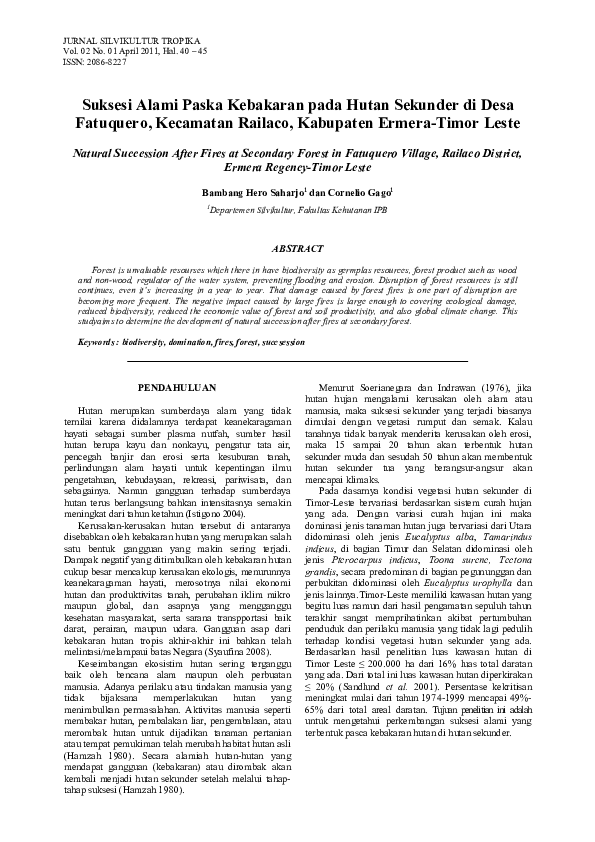 (PDF) Natural Succession After Fires at Secondary Forest in Fatuquero ...