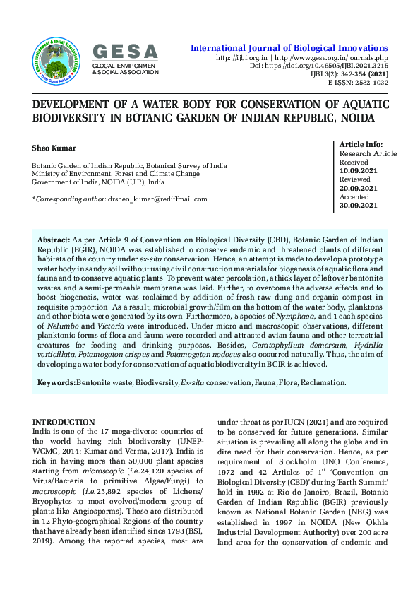 (PDF) Development of a water body for conservation of aquatic ...