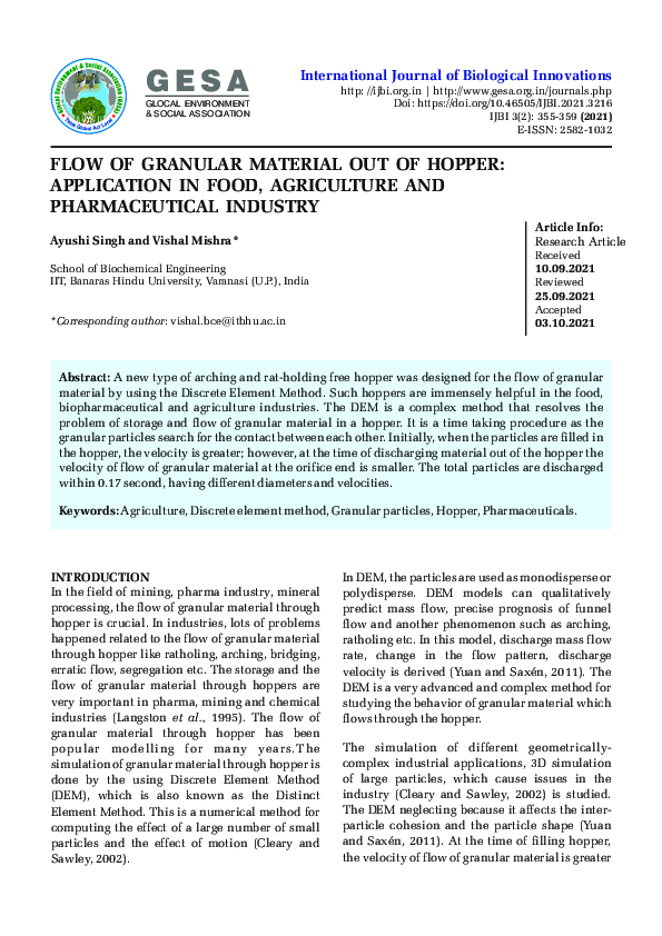 (PDF) Flow of granular material out of Hopper: Application in food ...
