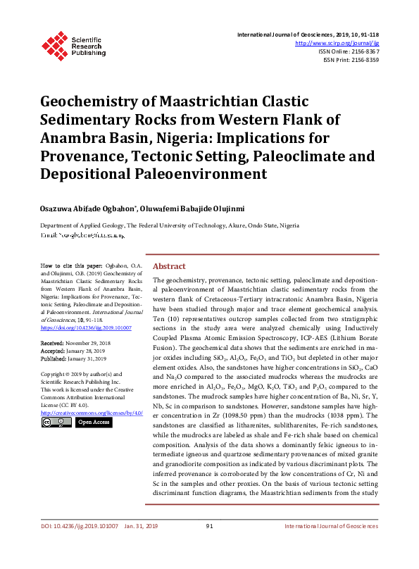 (PDF) Geochemistry of Maastrichtian Clastic Sedimentary Rocks from ...