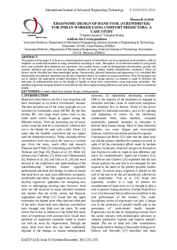(PDF) Ergonomic Design of Hand Tool (Screwdriver) for Indian Worker ...