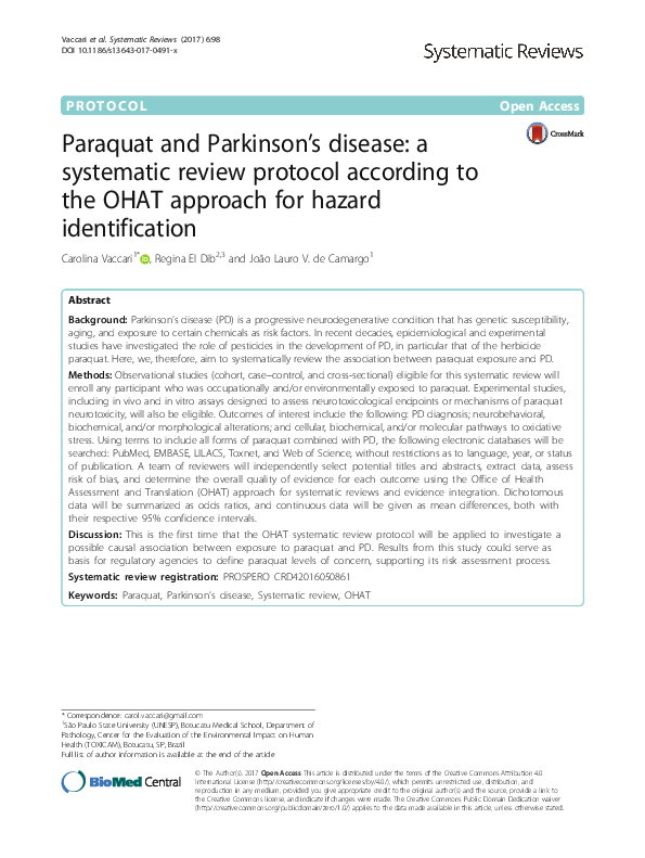 (PDF) Paraquat and Parkinson's disease: a systematic review protocol ...