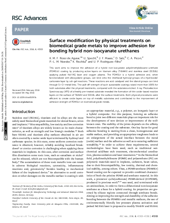 (PDF) Surface modification by physical treatments on biomedical grade ...