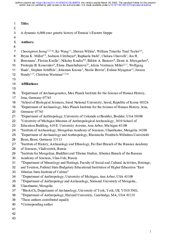 (PDF) A dynamic 6,000-year genetic history of Eurasia’s Eastern Steppe