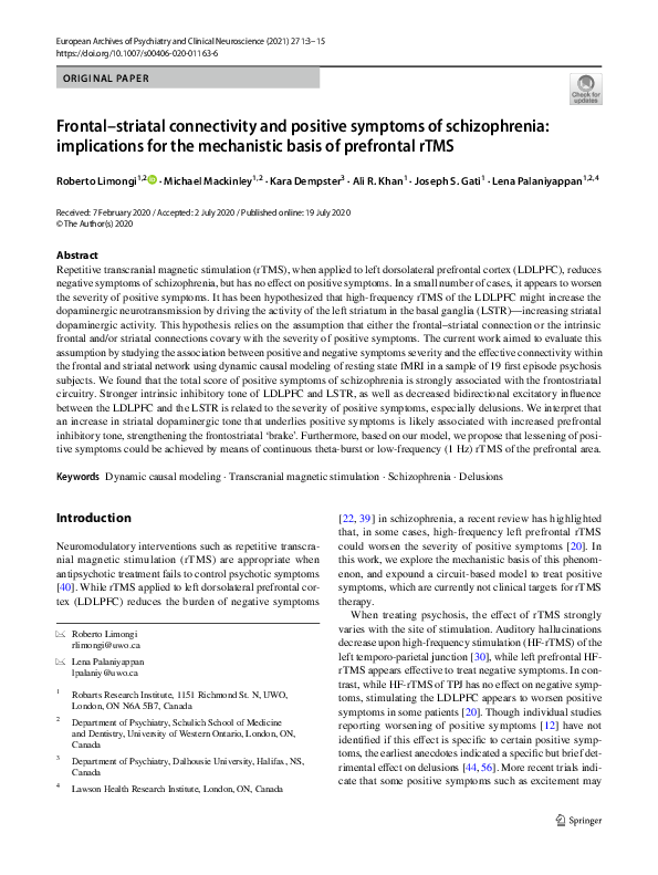 (PDF) Frontal-Striatal Connectivity & Schizophrenia Symptoms