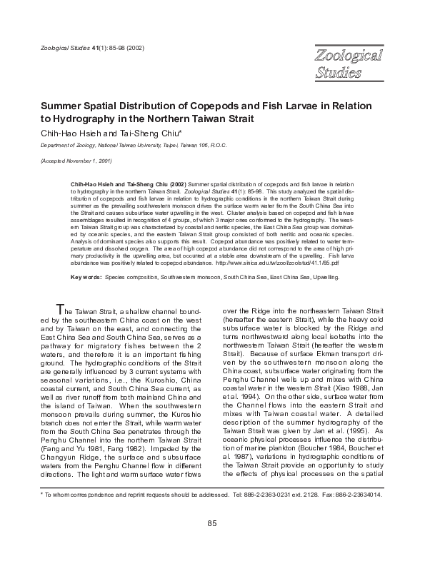 (PDF) Summer spatial distribution of copepods and fish larvae in relation to hydrography in the ...