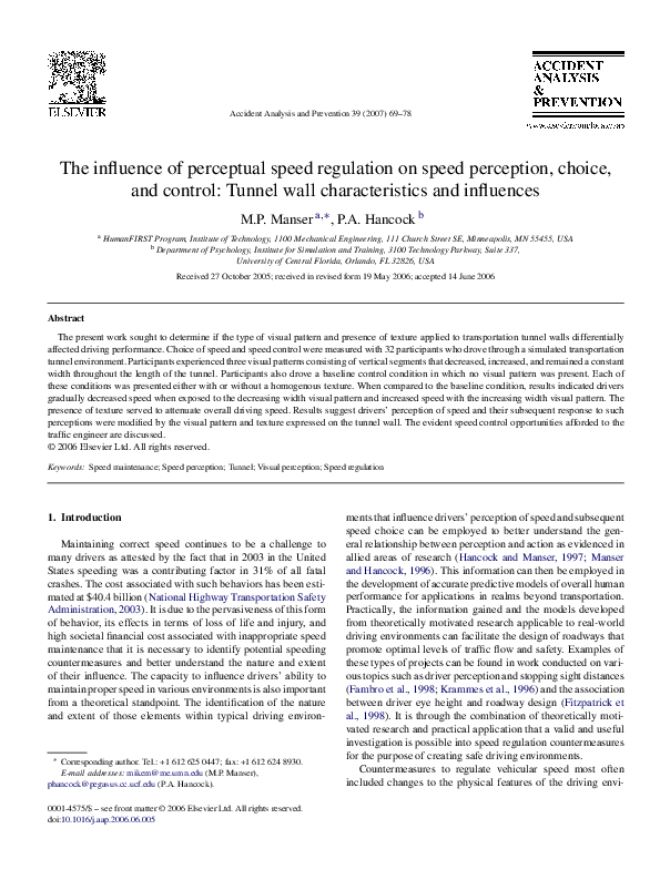 (PDF) The influence of perceptual speed regulation on speed perception ...