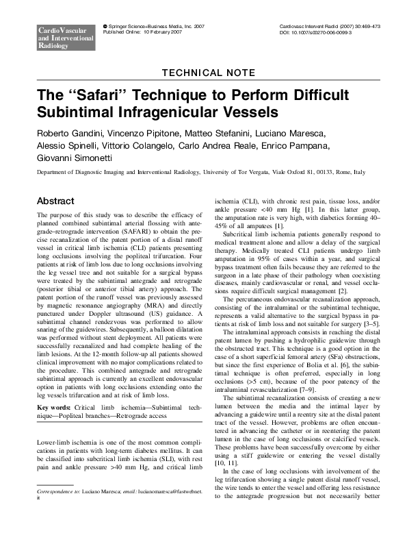 (PDF) The “Safari” Technique to Perform Difficult Subintimal ...