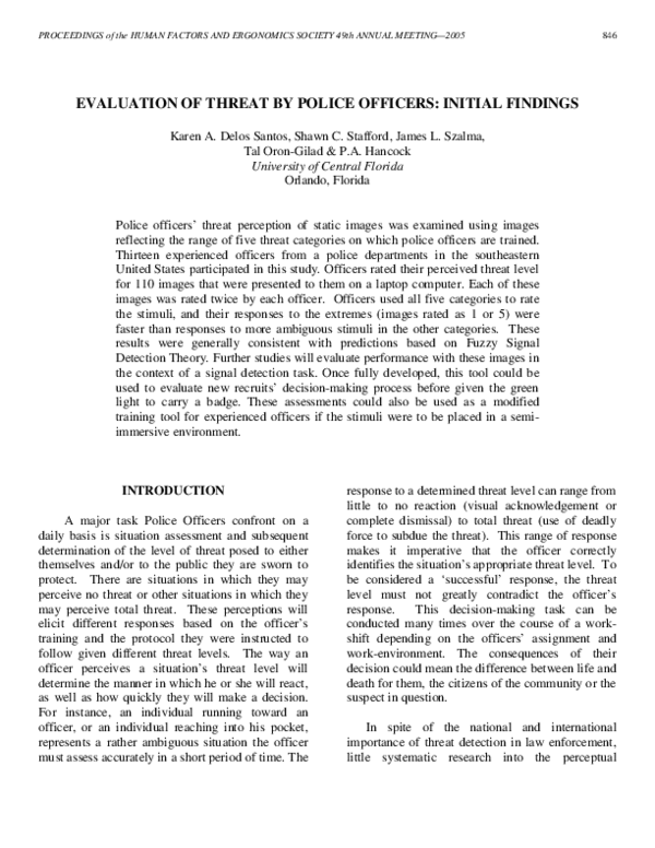 (PDF) Evaluation of threat by police officers: Initial findings