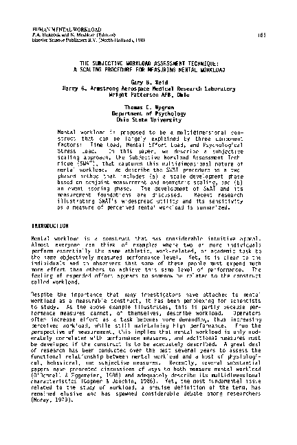 (PDF) The Subjective Workload Assessment Technique: A Scaling Procedure ...
