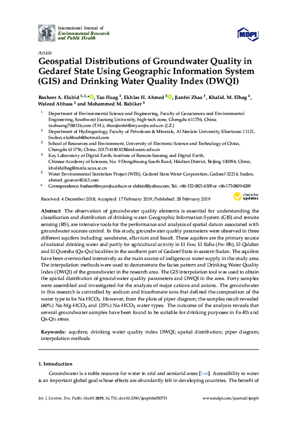 (PDF) Geospatial Distributions of Groundwater Quality in Gedaref State ...