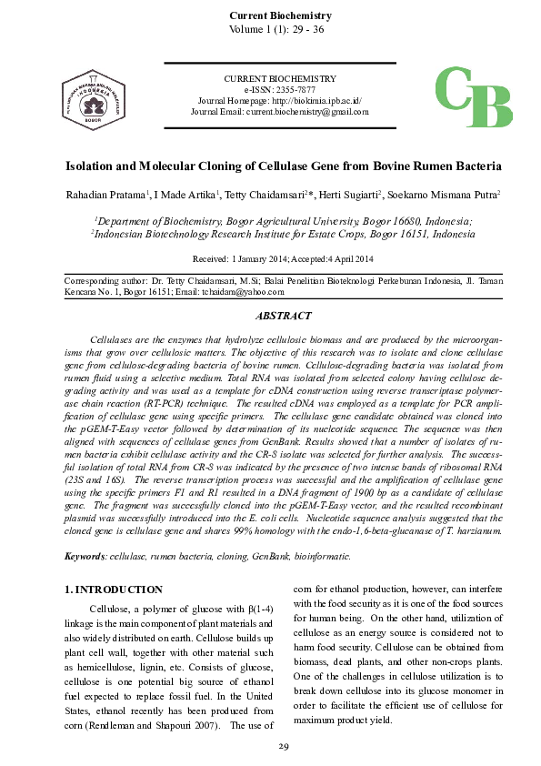 (PDF) Cloning Cellulase Gene from Rumen Bacteria