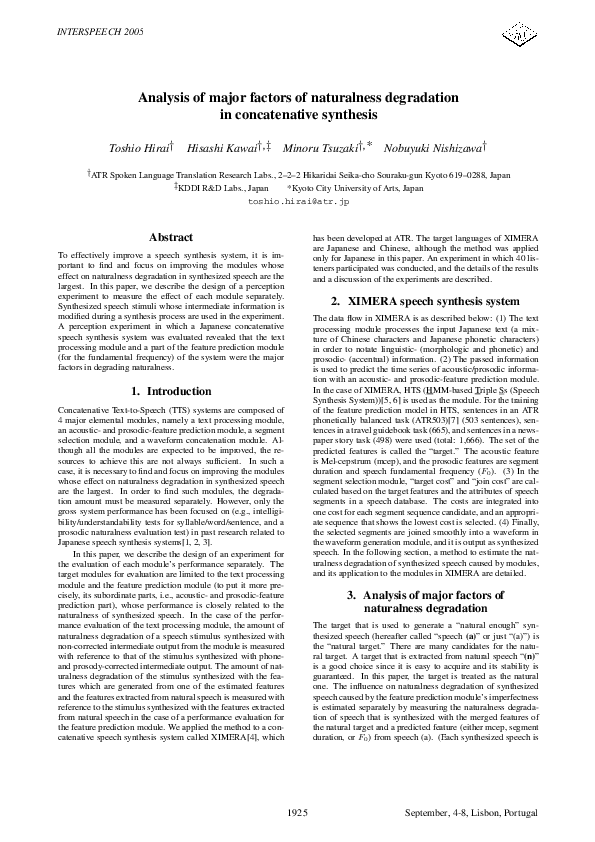 (PDF) Analysis of major factors of naturalness degradation in concatenative synthesis