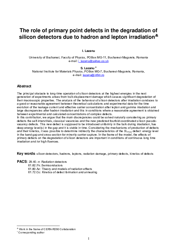 (PDF) The role of primary point defects in the degradation of silicon ...