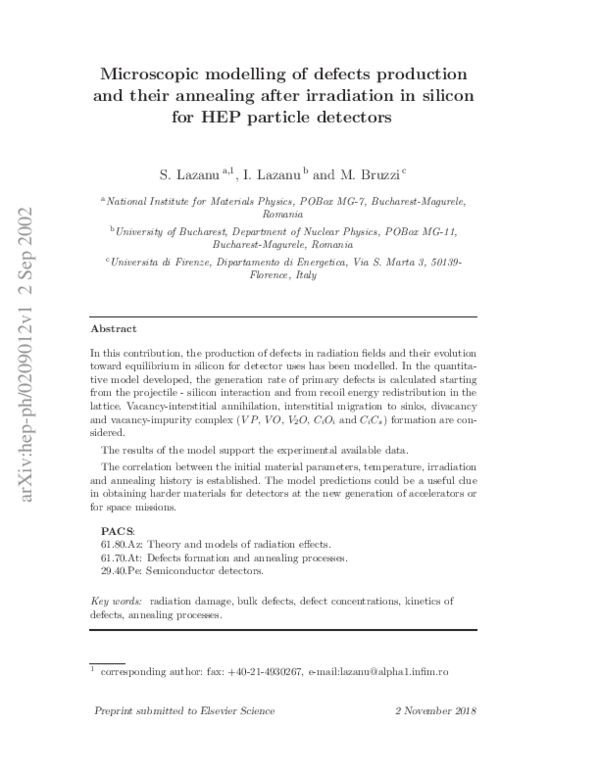 (PDF) Microscopic modelling of defects production and their annealing after irradiation in ...