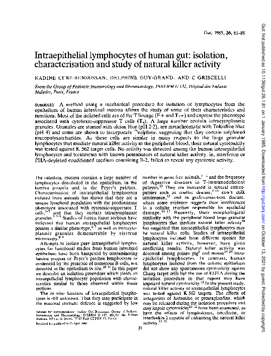 (PDF) Intraepithelial lymphocytes of human gut: isolation ...
