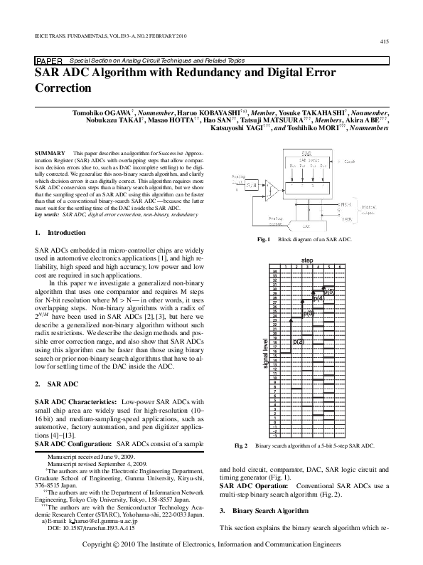 (PDF) SAR ADC algorithm with redundancy and digital error correction