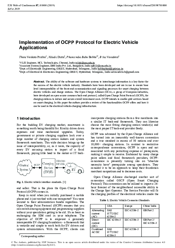 Pdf Implementation Of Ocpp Protocol For Electric Vehicle Applications