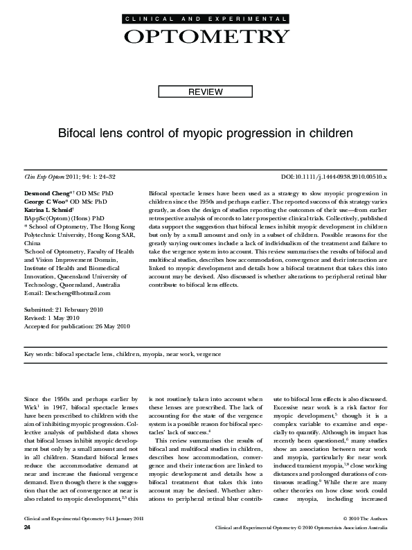 (PDF) Bifocal lens control of myopic progression in children | george ...