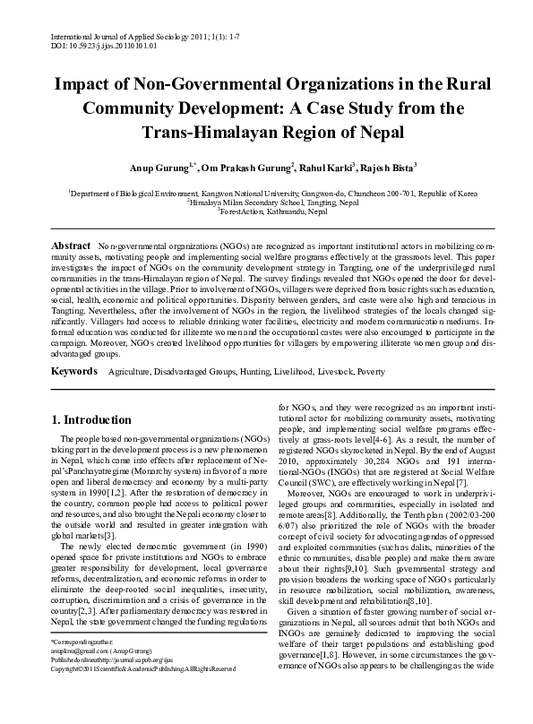 (PDF) Impact of Non-Governmental Organizations in the Rural Community ...