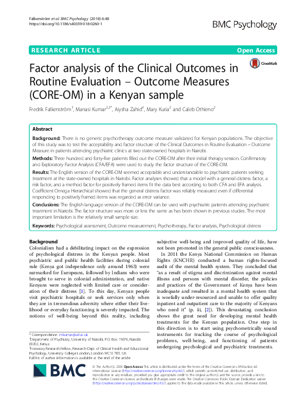 (PDF) Factor analysis of the Clinical Outcomes in Routine Evaluation ...