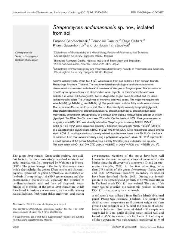 (PDF) Streptomyces andamanensis sp. nov., isolated from soil of island