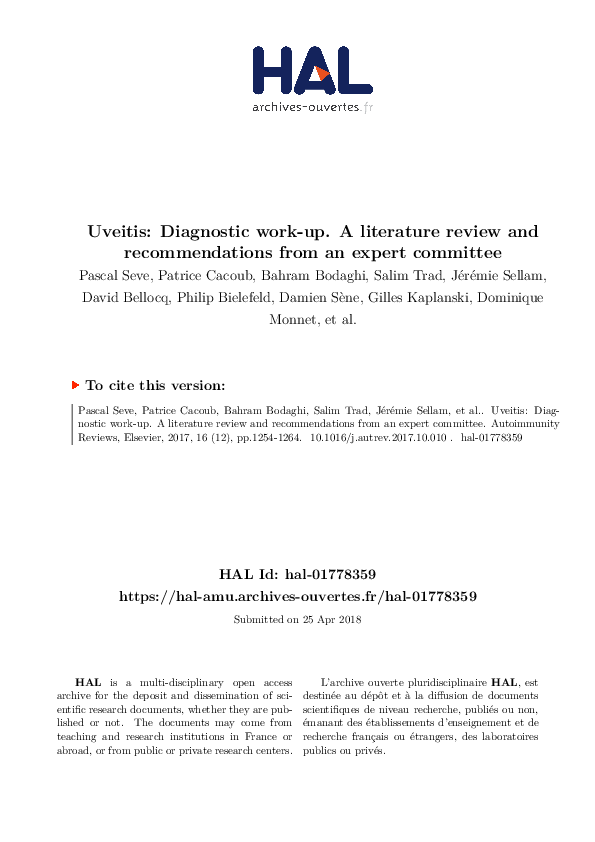 (PDF) Uveitis: Diagnostic work-up. A literature review and ...