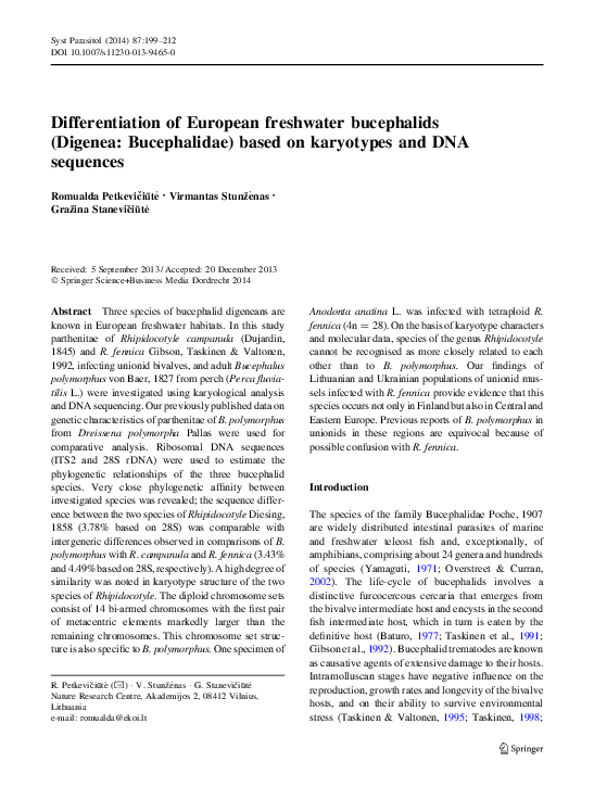 (PDF) Differentiation of European freshwater bucephalids (Digenea ...