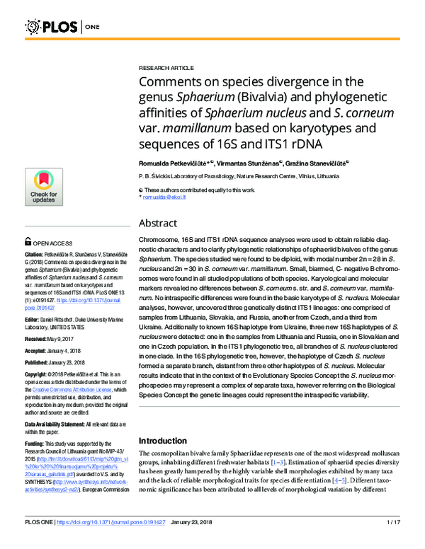 (PDF) Comments on species divergence in the genus Sphaerium (Bivalvia ...