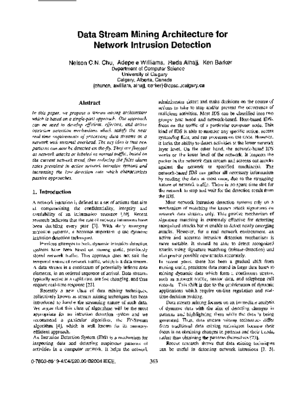 (PDF) Data stream mining architecture for network intrusion detection