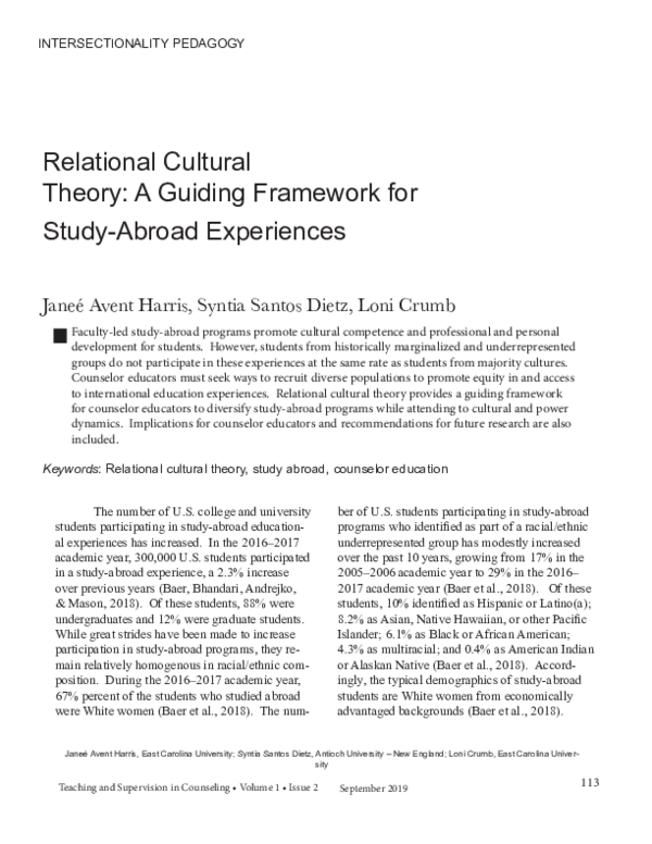 (PDF) Relational Cultural Theory: A Guiding Framework for Study Abroad ...