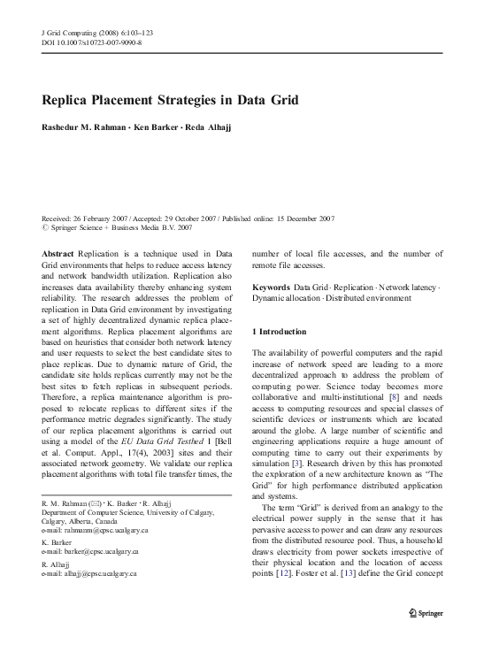 (PDF) Replica Placement Strategies in Data Grid