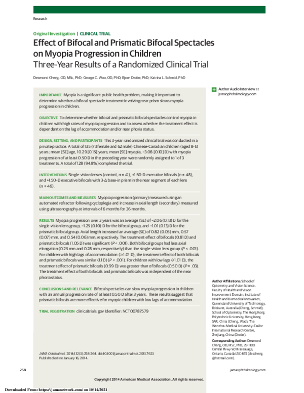 (PDF) Effect of Bifocal and Prismatic Bifocal Spectacles on Myopia ...