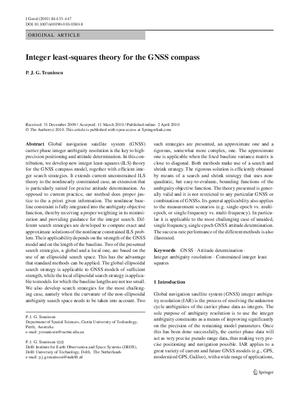 (PDF) Integer least-squares theory for the GNSS compass