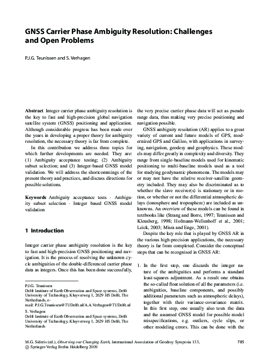 (PDF) GNSS Carrier Phase Ambiguity Resolution: Challenges and Open Problems