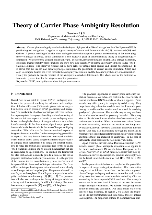 (PDF) Theory of carrier phase ambiguity resolution